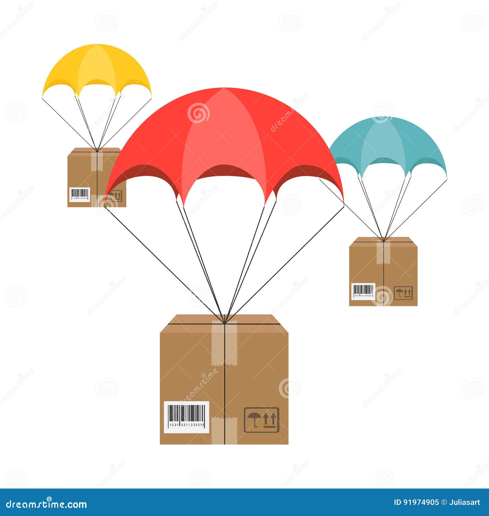 Delivery Service. Parachute with Parcel in the Sky Stock Vector ...