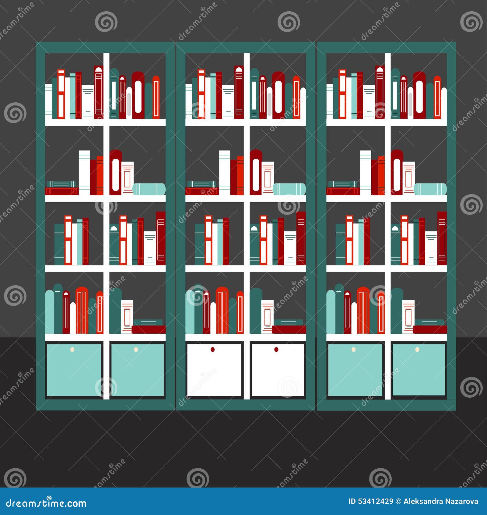 Flat Design Vector Illustration of Flat Bookcase Stock Vector ...