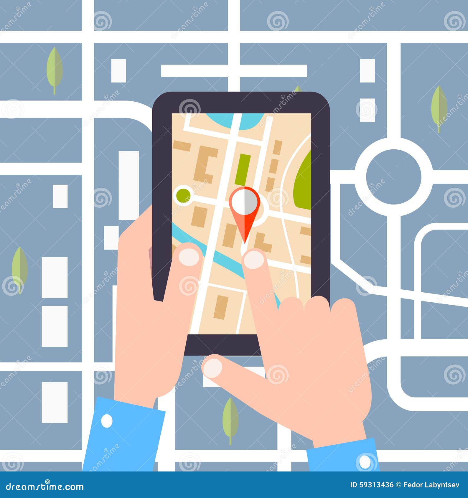Flat Design Vector Illustration.GPS Technology Laying of a Route Travel ...