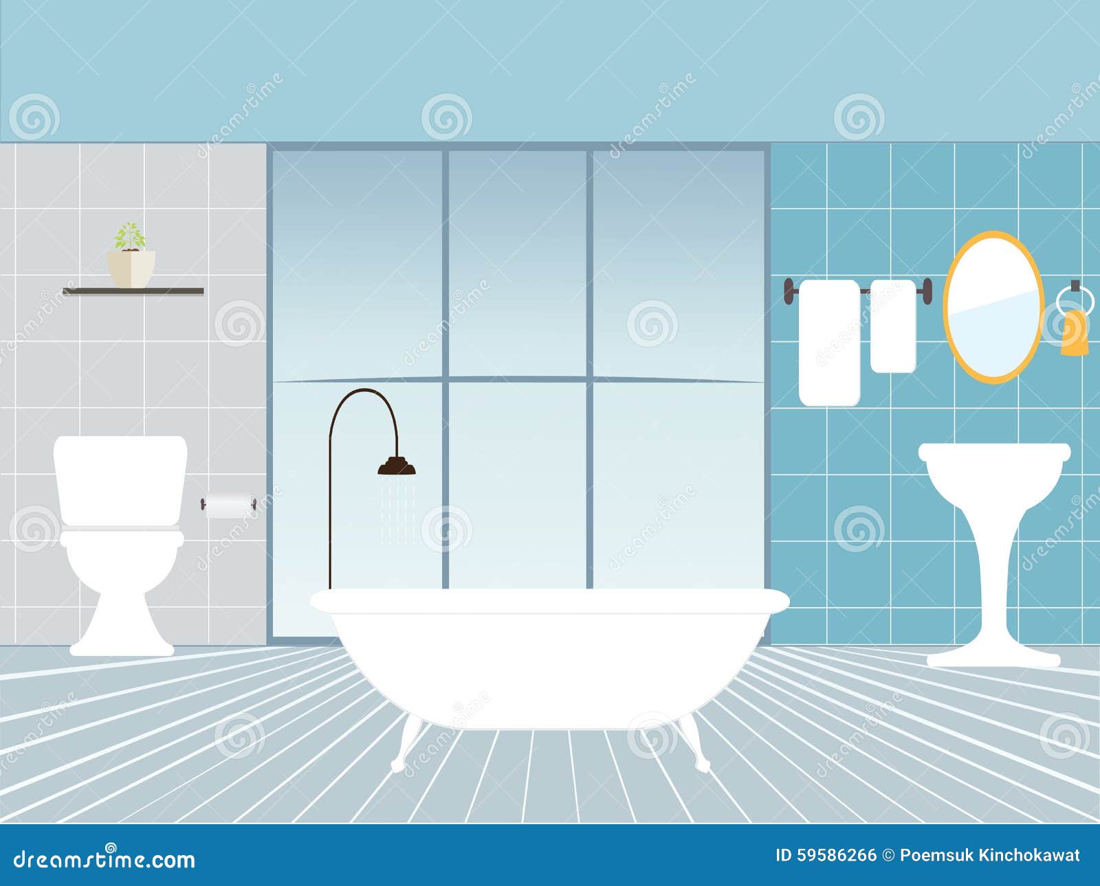Flat Design Vector Illustration of Modern Bathroom Interior. Stock ...