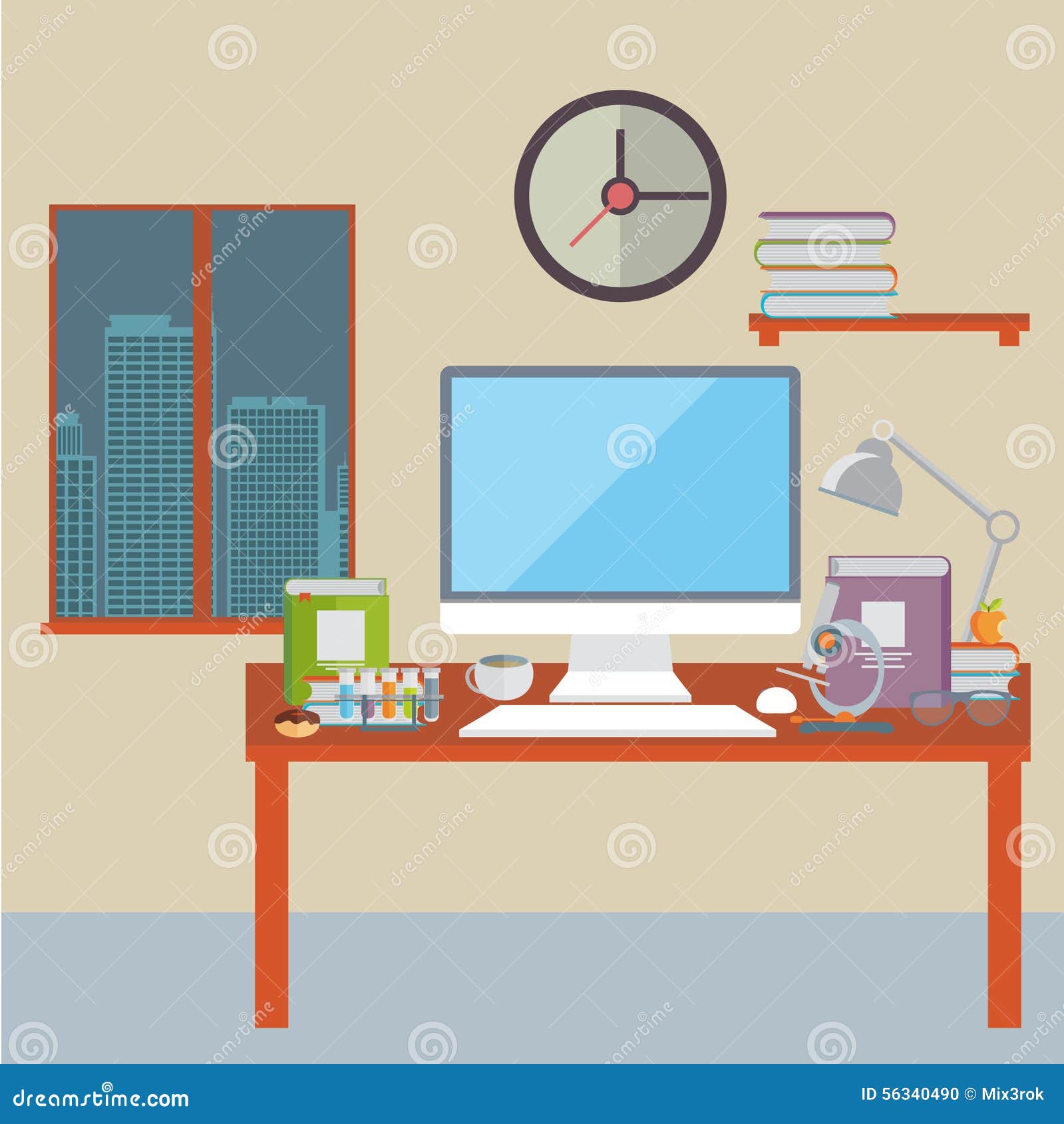 Flat Design Vector Illustration of Modern Office Interior Stock Vector ...
