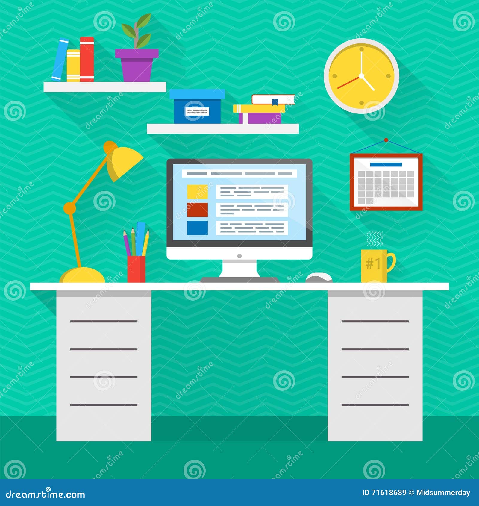 Flat Design Vector Illustration of Modern Office Interior. Stock Vector ...