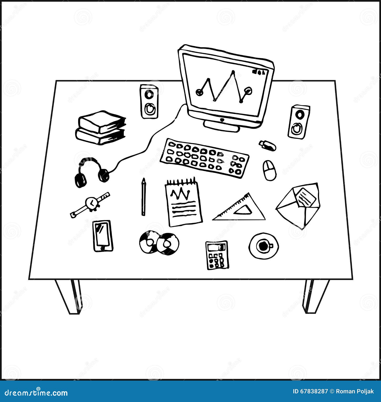 Flat Design Vector Illustration of Modern Workspace, Computer De Stock ...
