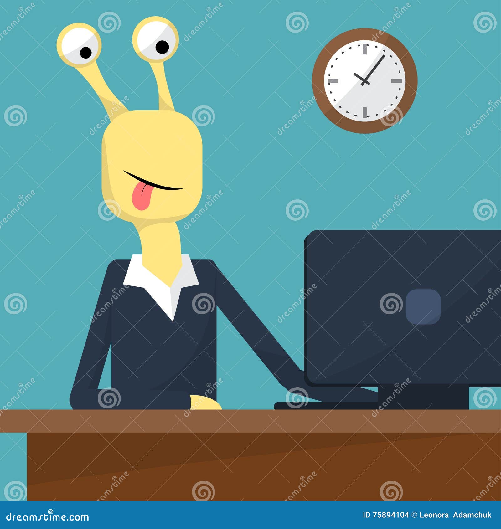 Flat Design Vector Illustration of Office Interior. Monster at Work ...