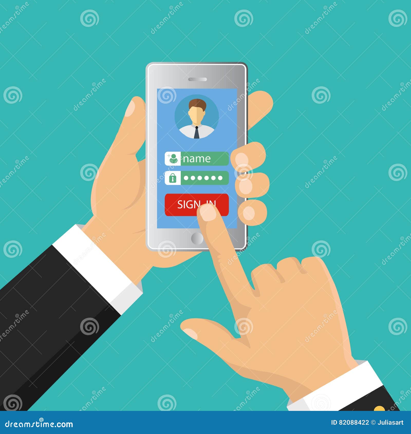 Flat Design Vector Illustration. Sign in Page on Smartphone Stock ...