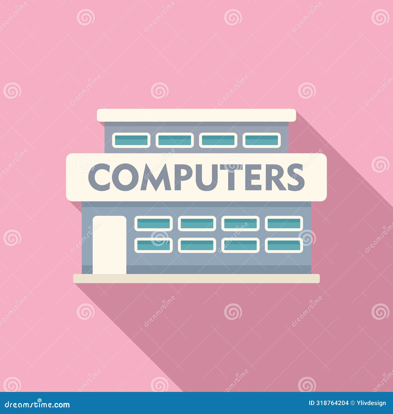 Cartoon Computer Store Icon on Pink Background Stock Vector ...