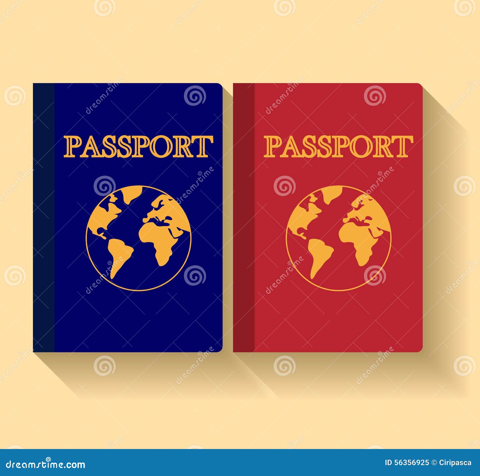 Flat Design of Vector Passports with Map Stock Vector - Illustration of ...