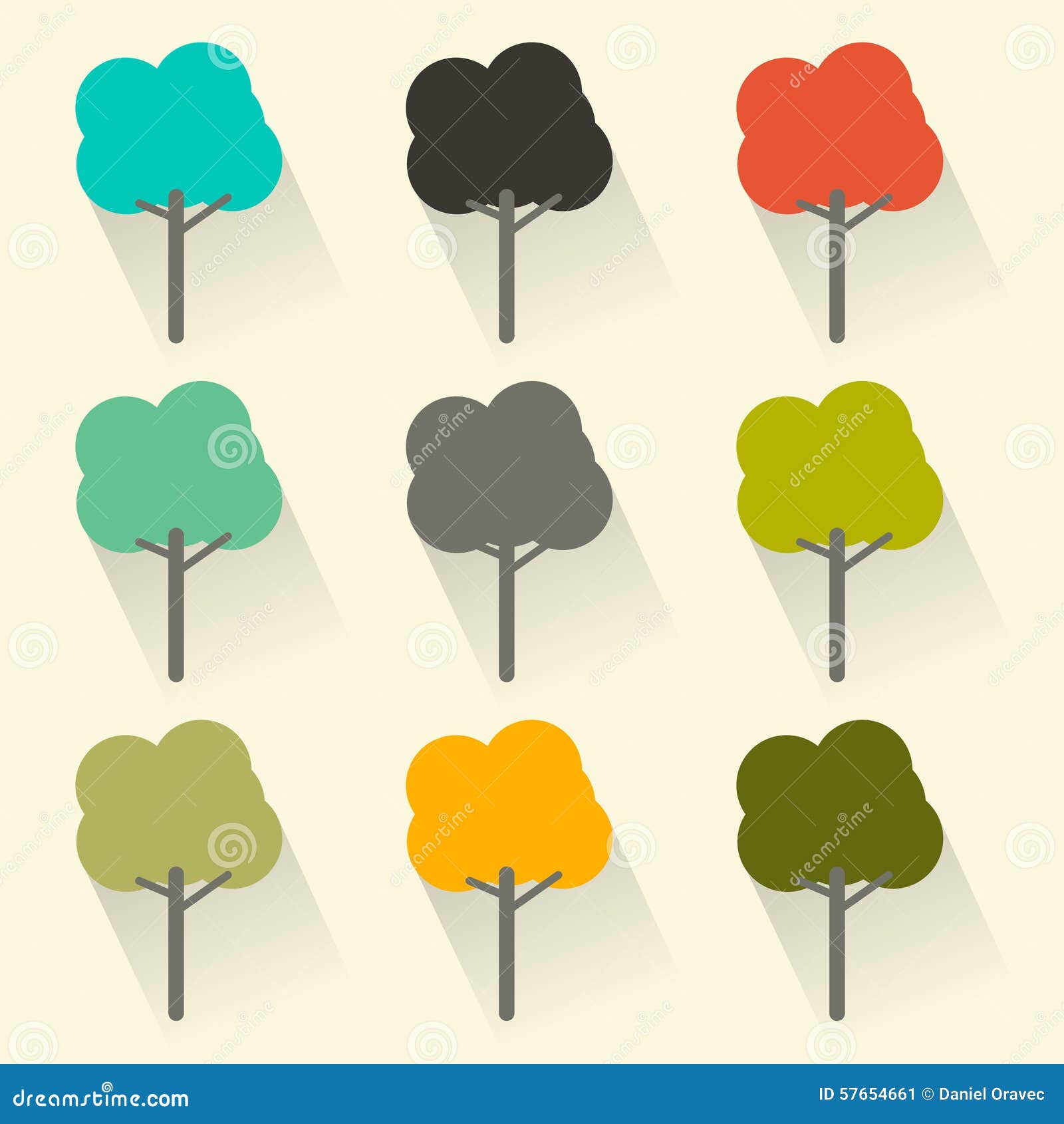 Flat Design Vector Trees Set Stock Vector - Illustration of forest ...