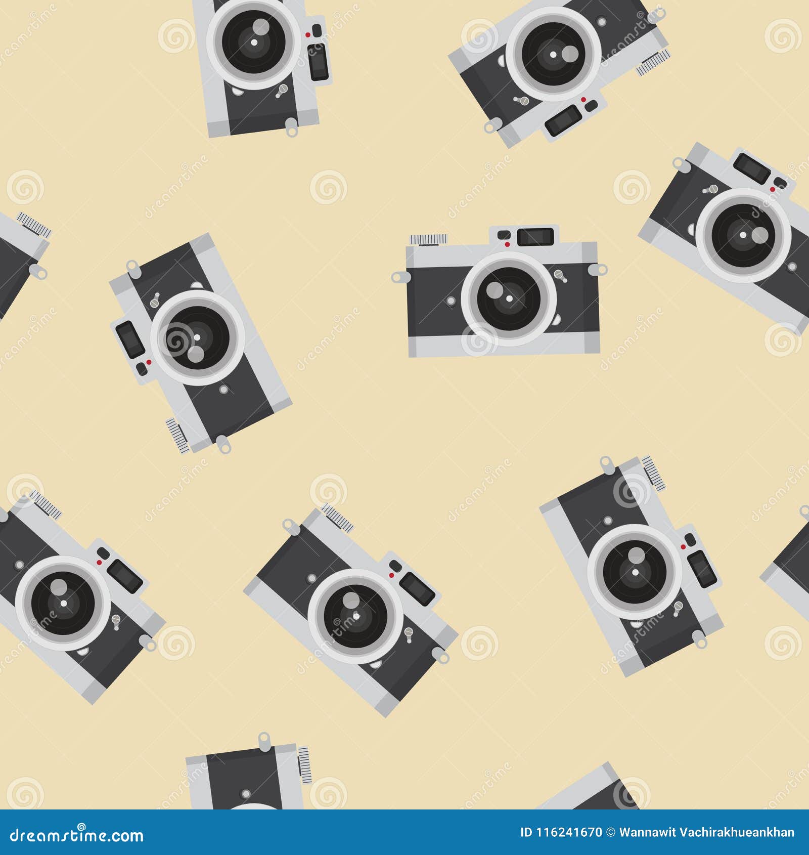 Flat Design Vector Vintage Camera Pattern Stock Vector - Illustration ...