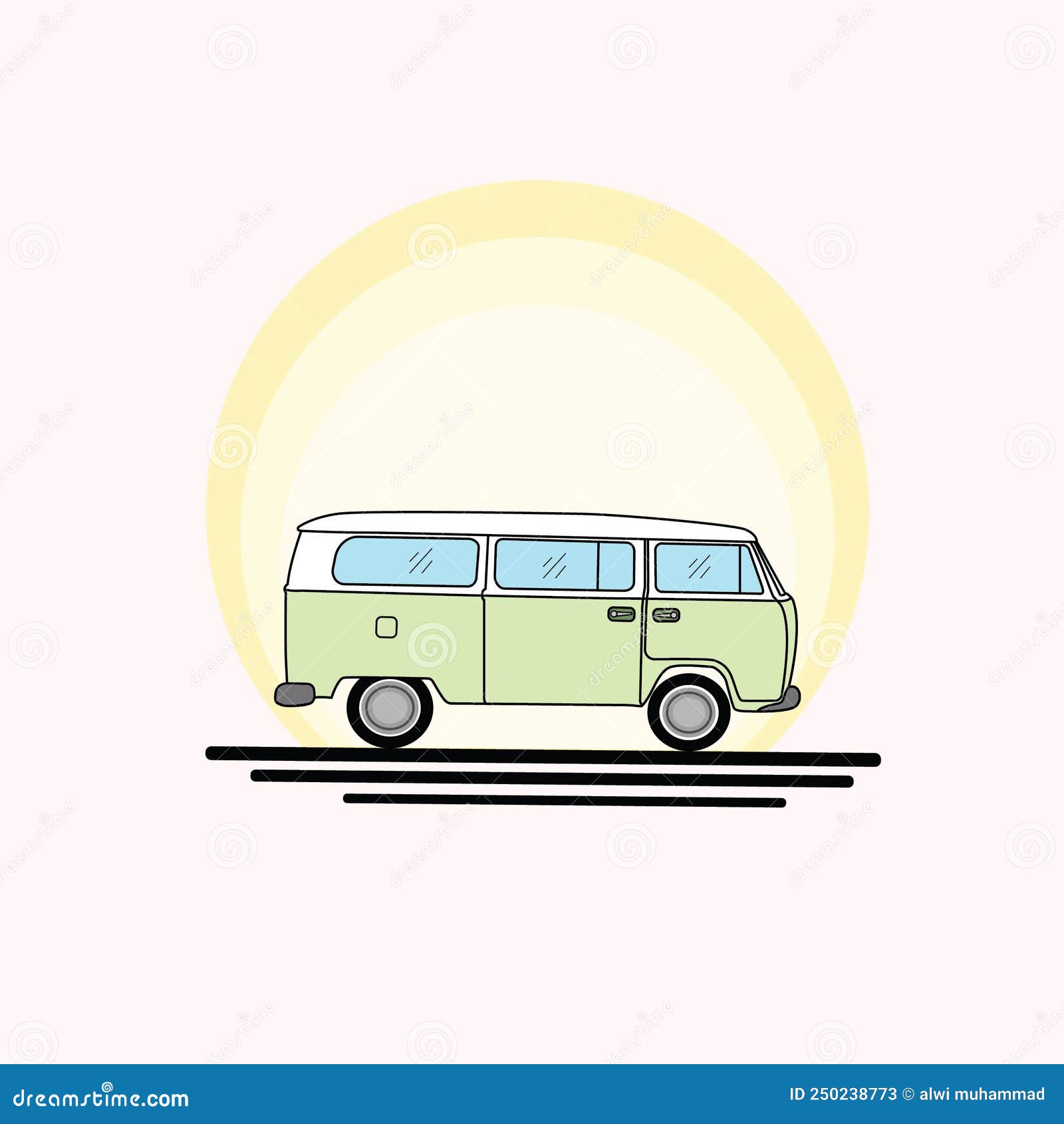 Flat Design Vw Combi with Green Color Stock Illustration - Illustration ...