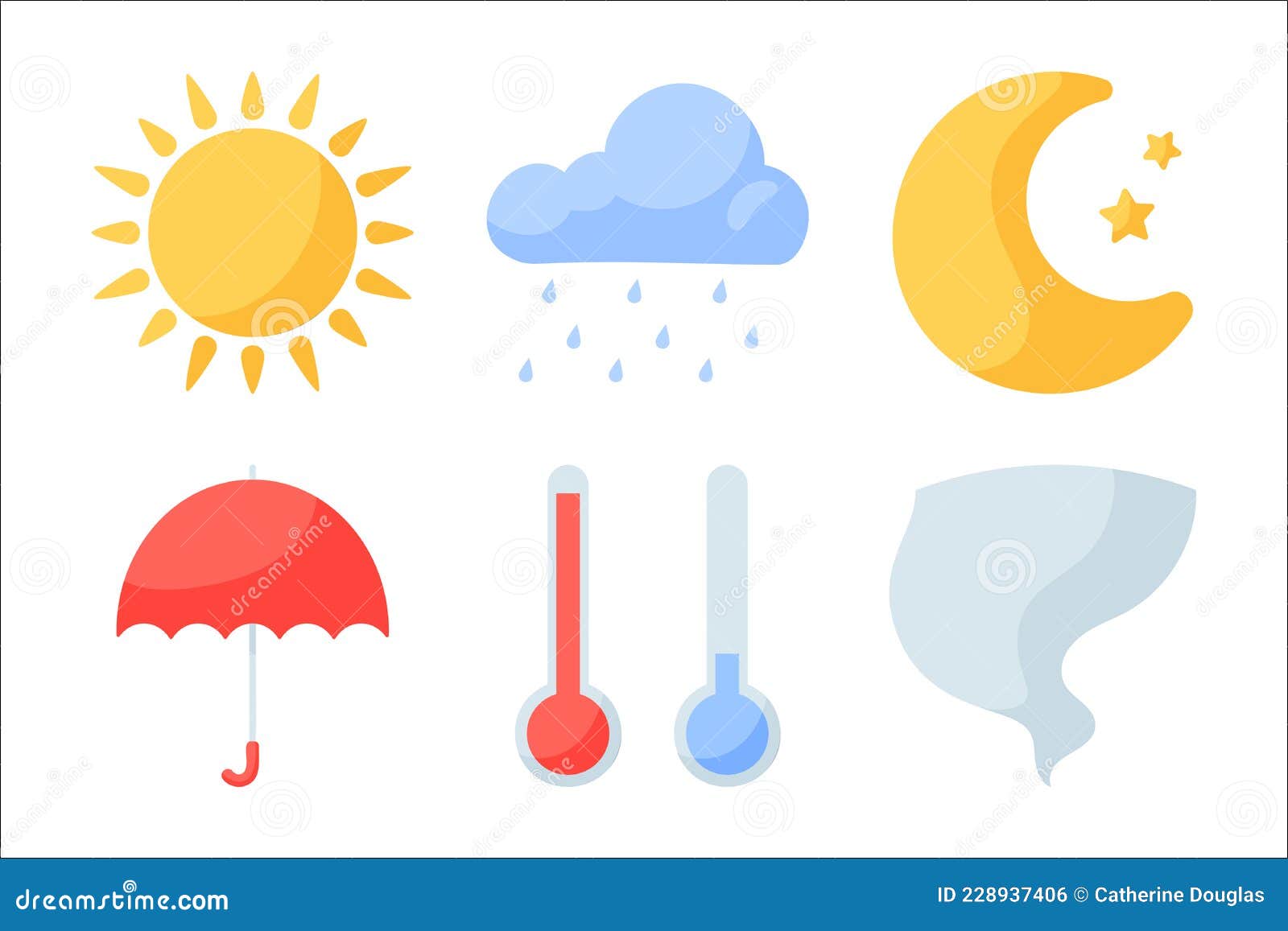 Flat Design Weather Element Collection. Set Six Elements Stock Vector ...