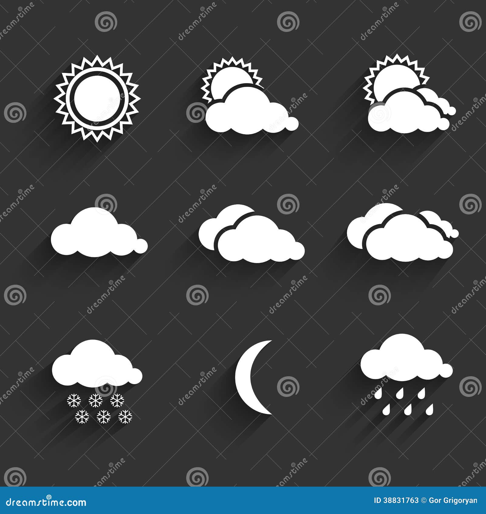 Flat Design Weather Icons Set Stock Vector - Illustration of cloudy ...