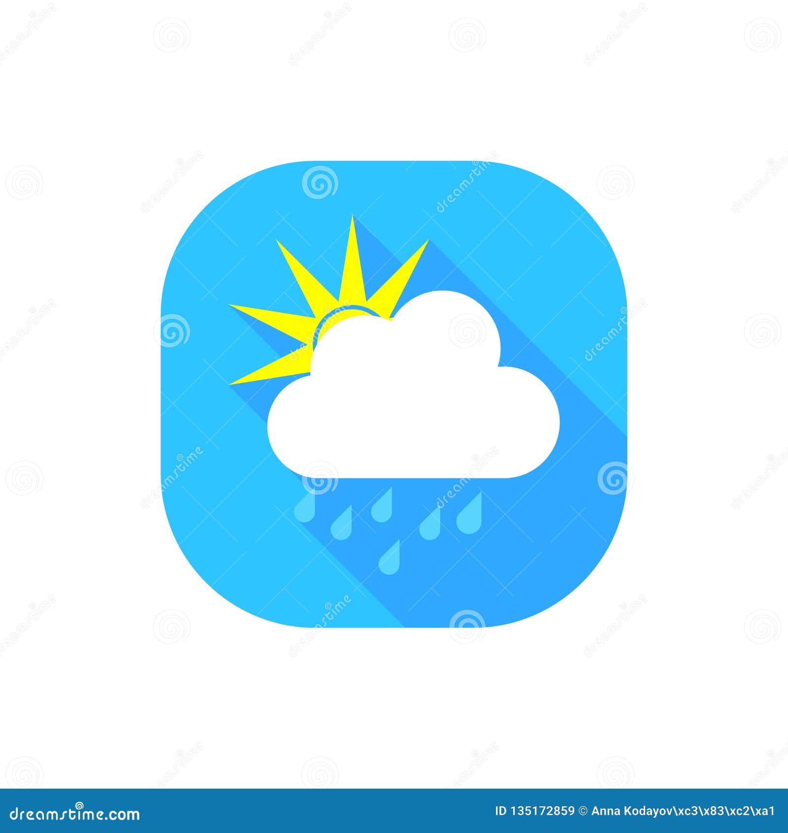 Flat Design Weather - Partly Cloudy with Light Rain Stock Illustration ...