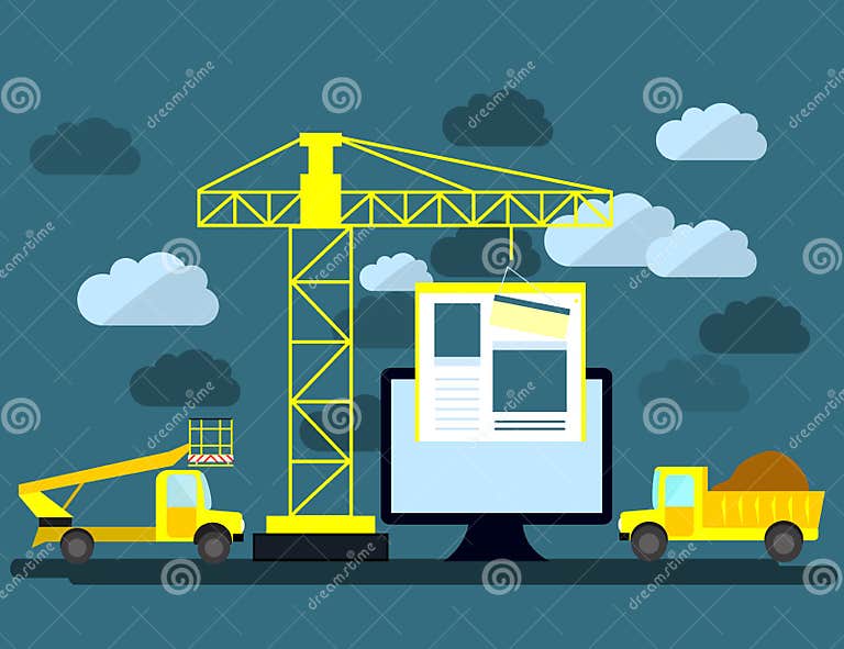 Flat Design of Website Under Construction, Web Page Building Process ...