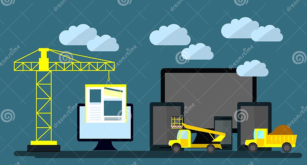 Flat Design of Website Under Construction Stock Vector - Illustration ...