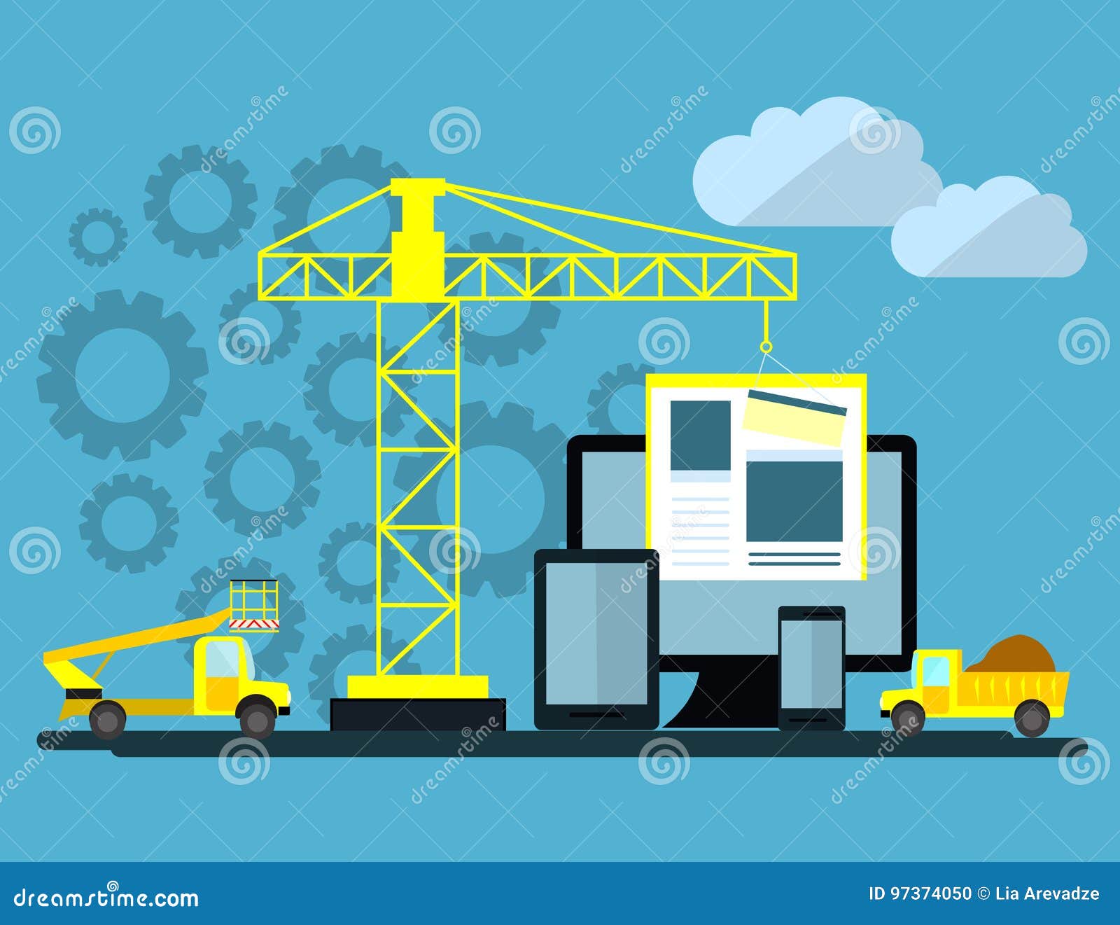 Flat Design of Website Under Construction, Web Page Building Process ...