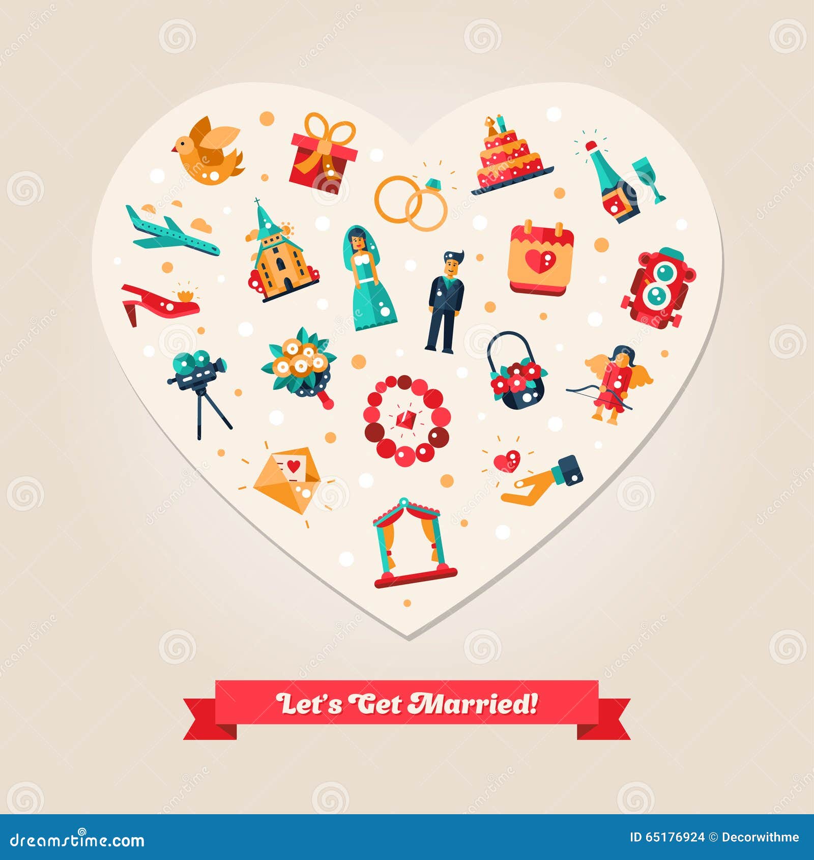 Flat Design Wedding and Marriage Proposal Heart Postcard Stock Vector ...