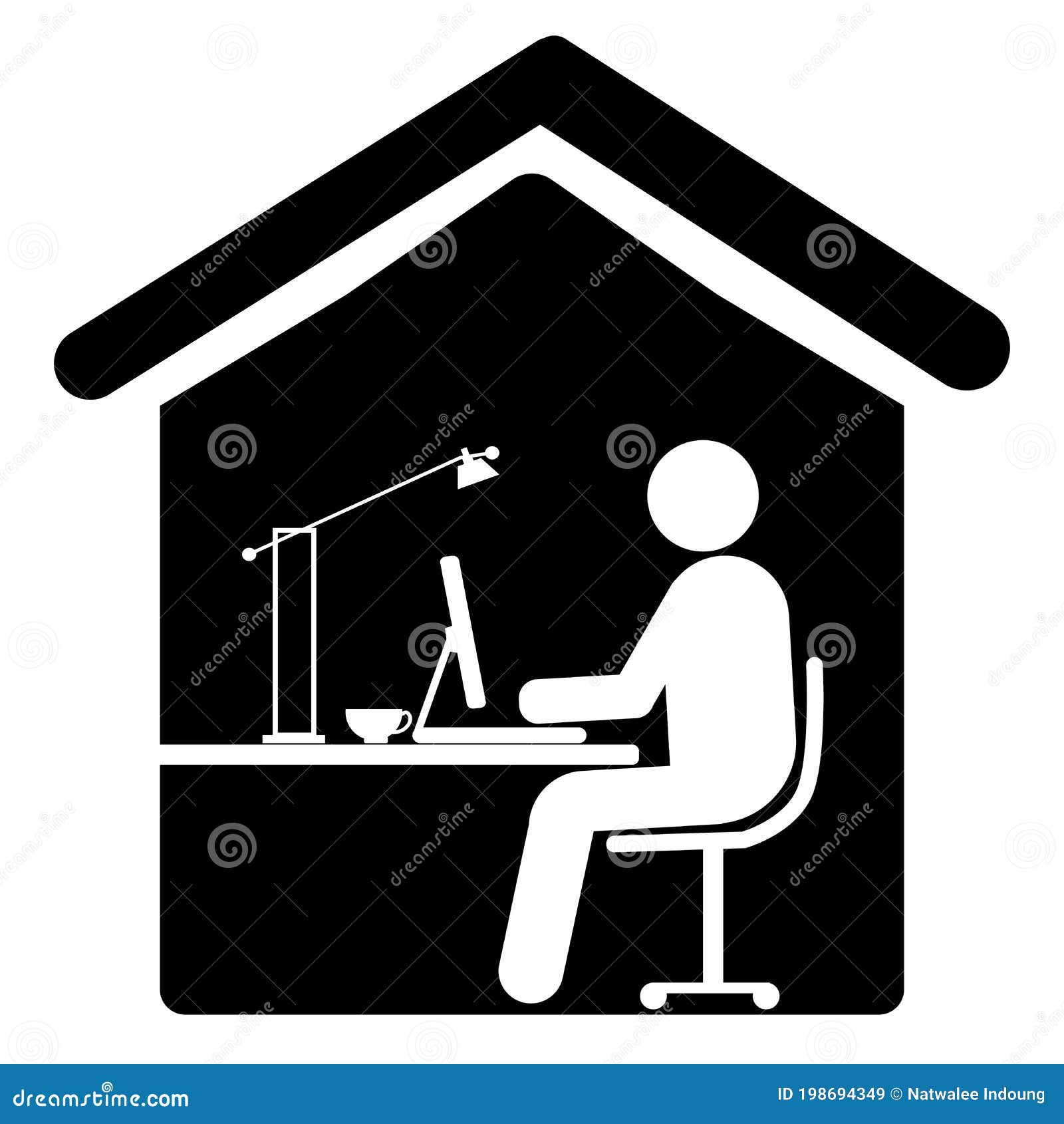 Flat Design for Work from Home Icon. Comprised of People, Desks, Chairs ...
