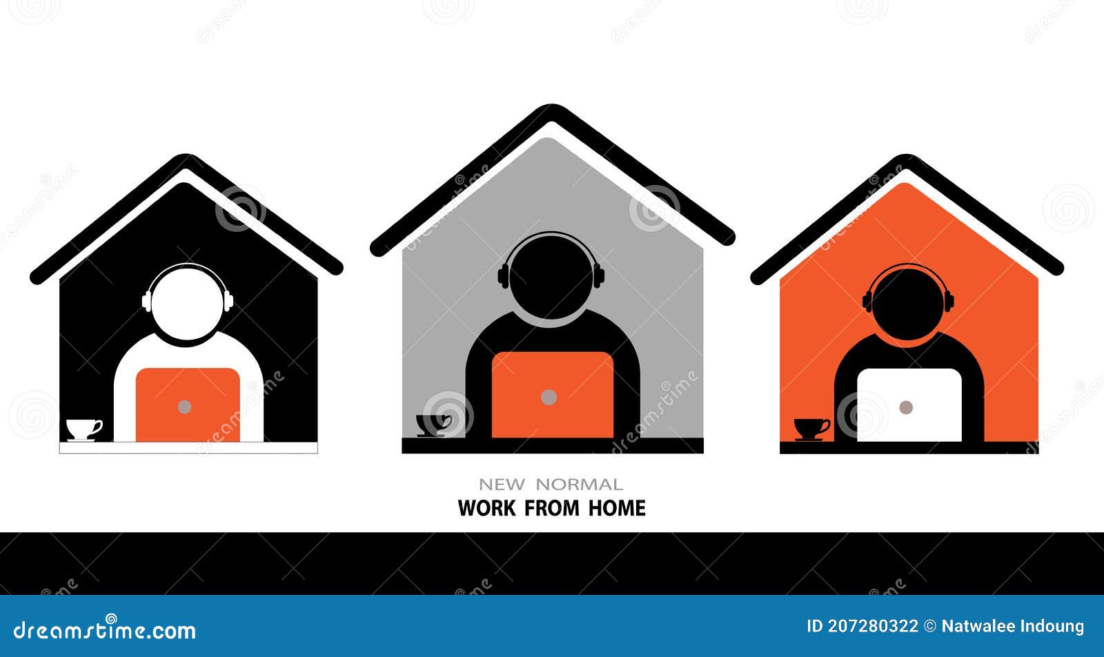 Flat Design for Work from Home Icon. Comprised of People, Desks ...