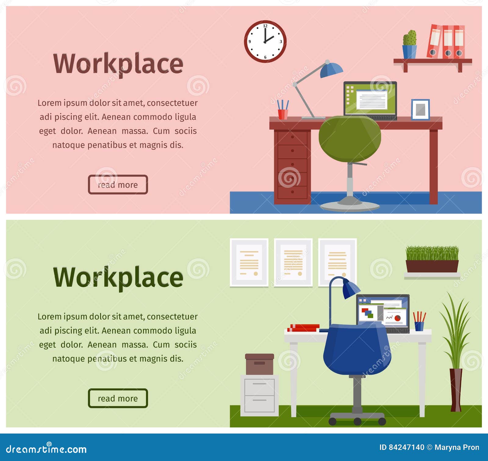 Flat Design Workspace or Home Workplace. Vector Background. Stock ...