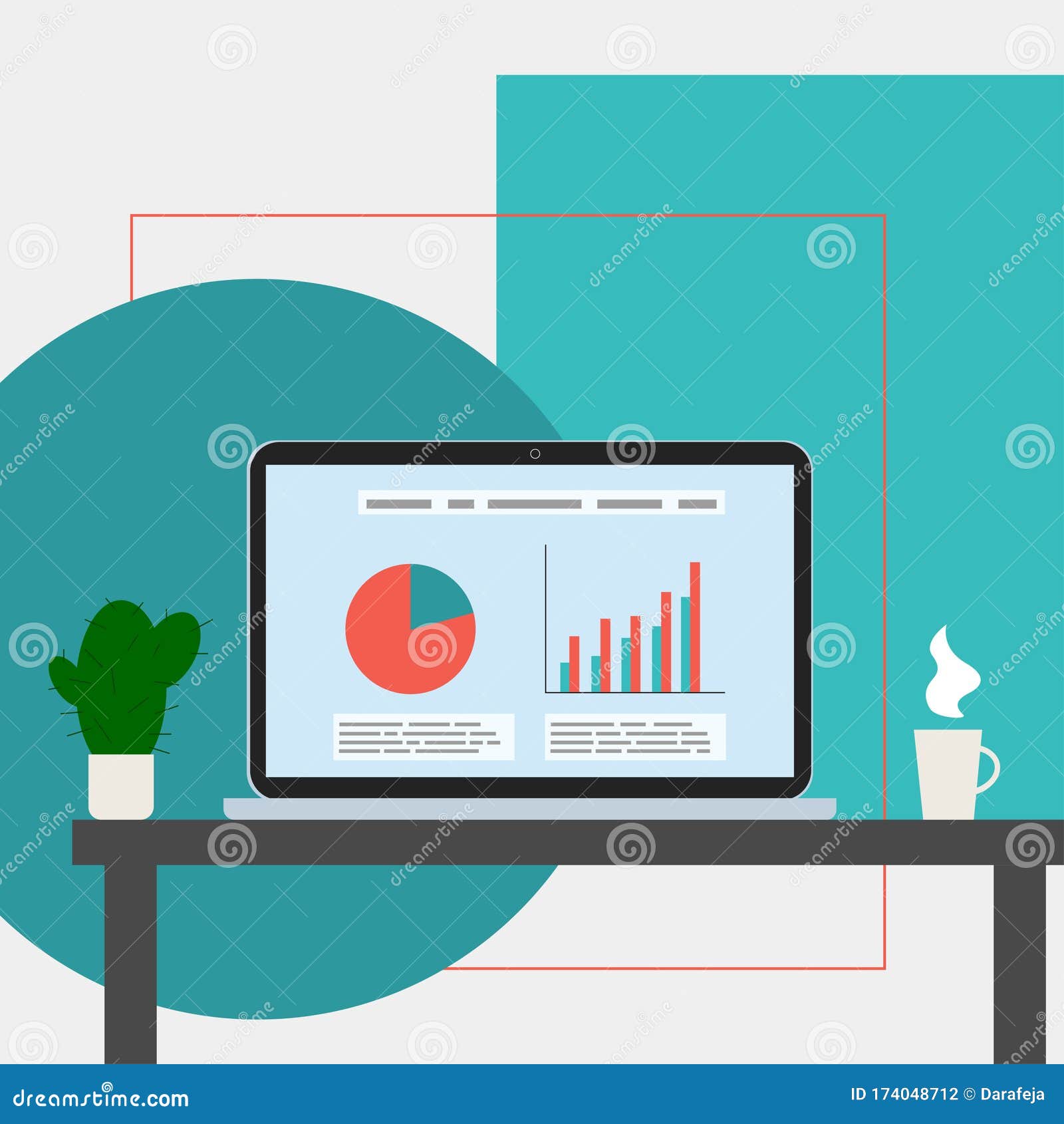 Flat Design of Workspace in Trendy Colors Vector Illustration Stock ...