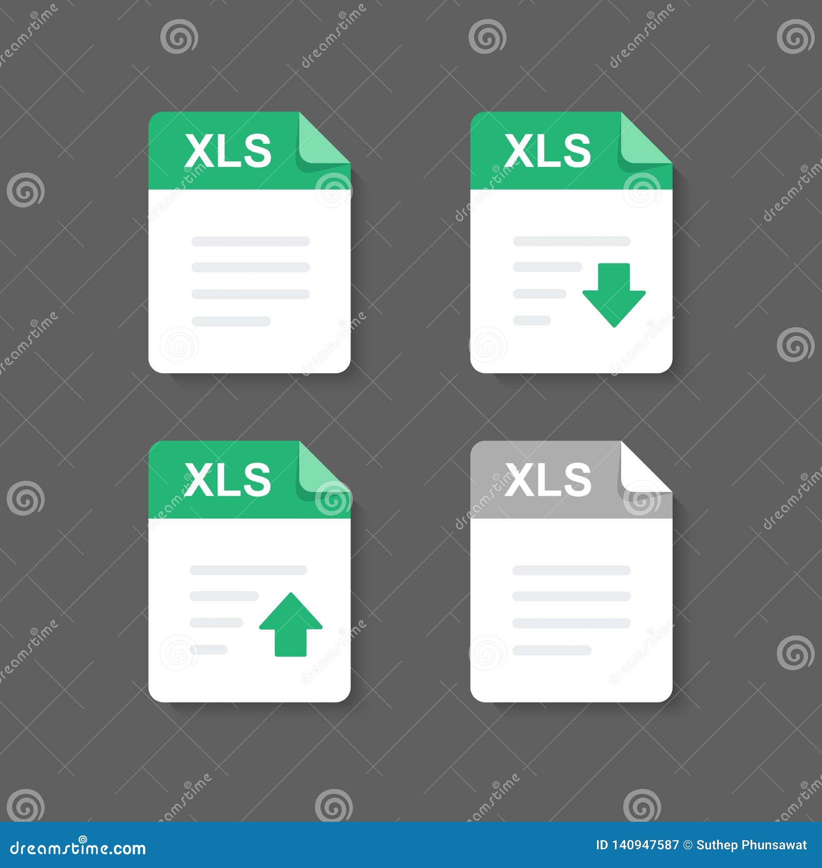 Flat Design with XLS Files Download Document,icon,symbol Set, Vector ...