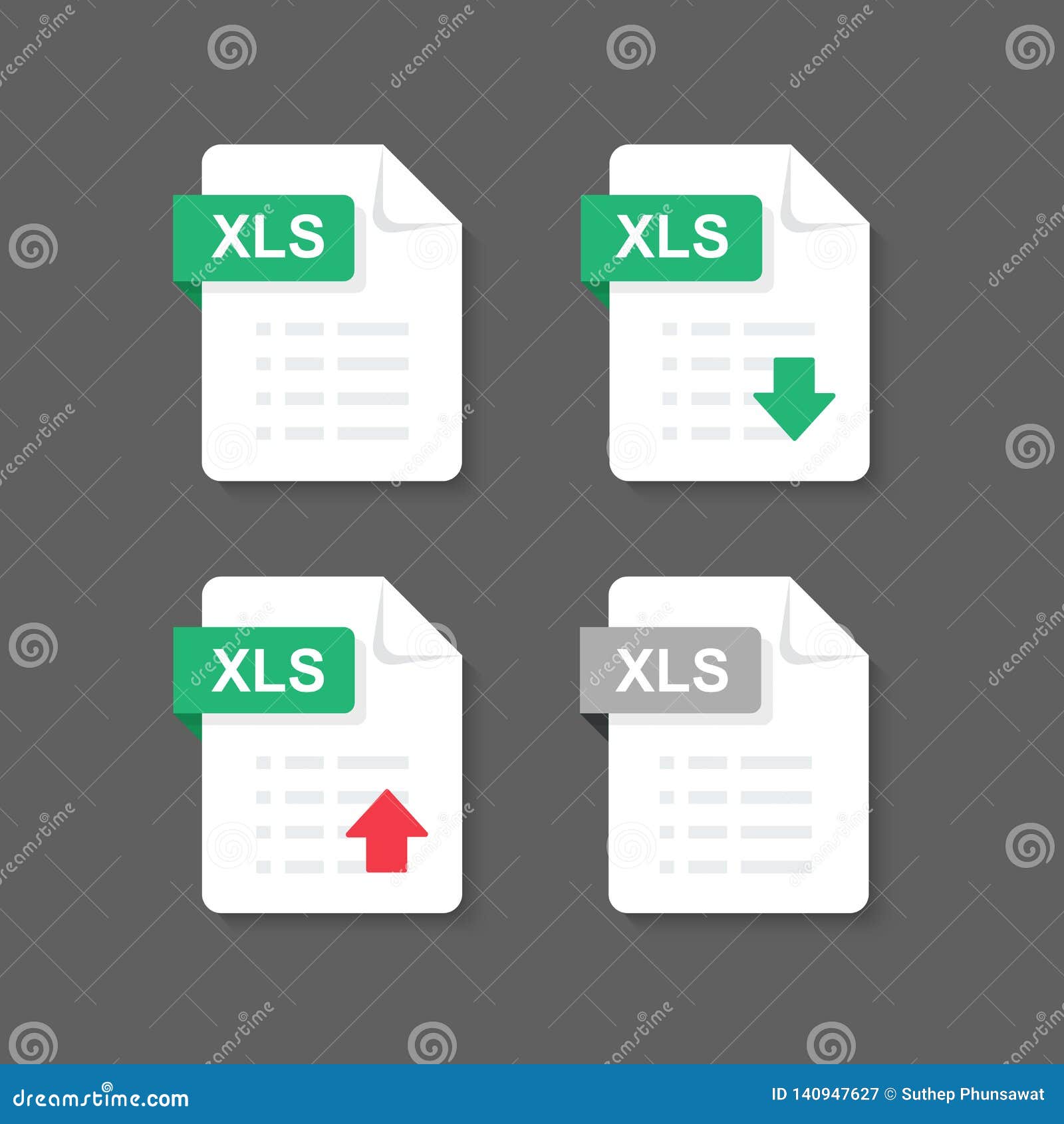 Flat Design with XLS Files Download Document,icon,symbol Set, Vector ...