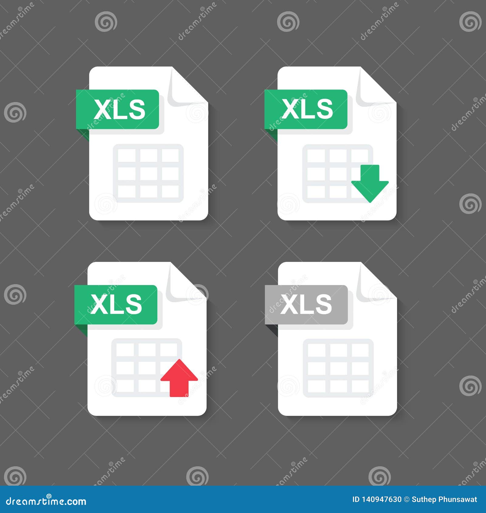 Flat Design with XLS Files Download Document,icon,symbol Set, Vector ...