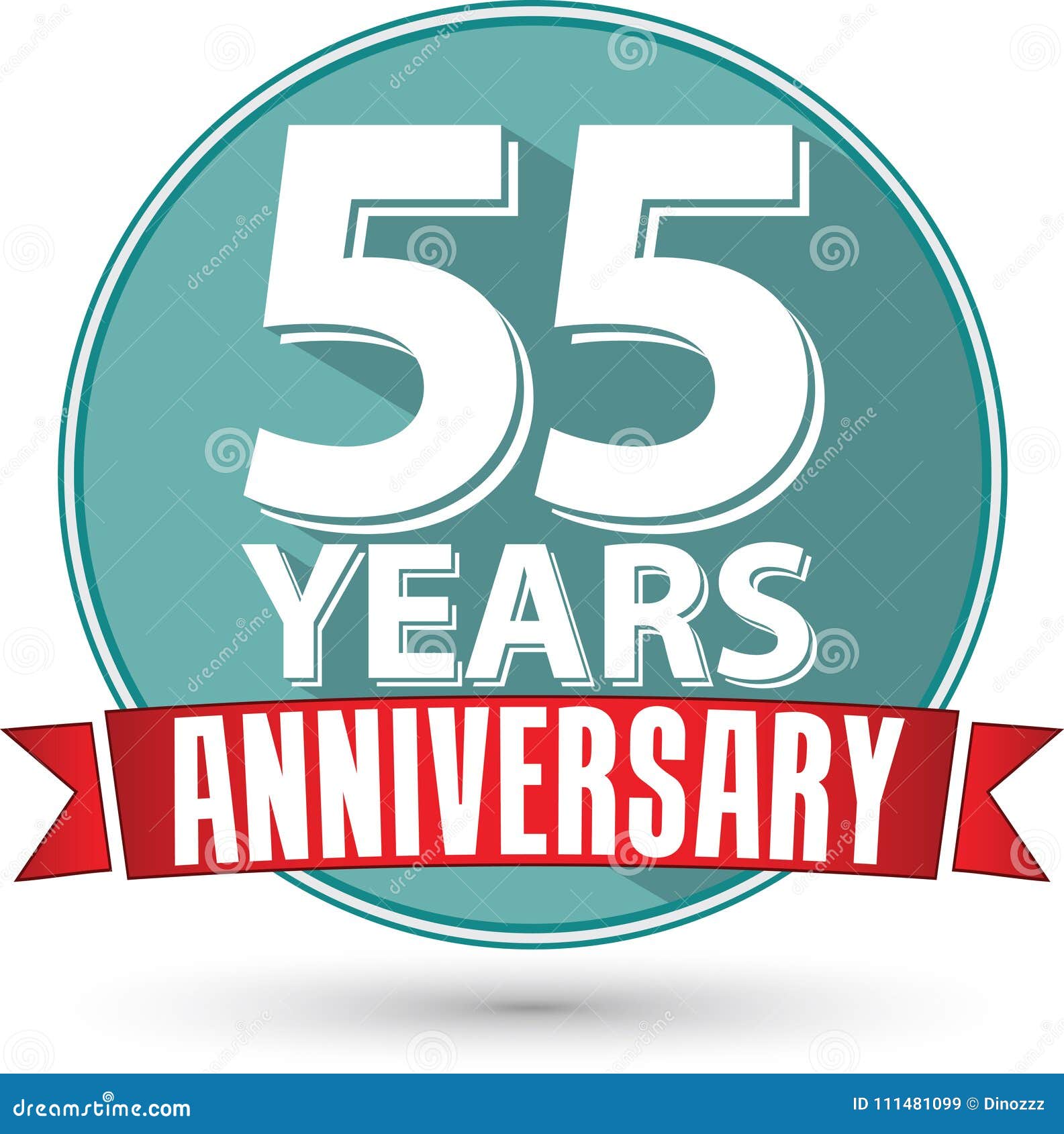 Flat Design 55 Years Anniversary Label with Red Ribbon, Vector I Stock ...