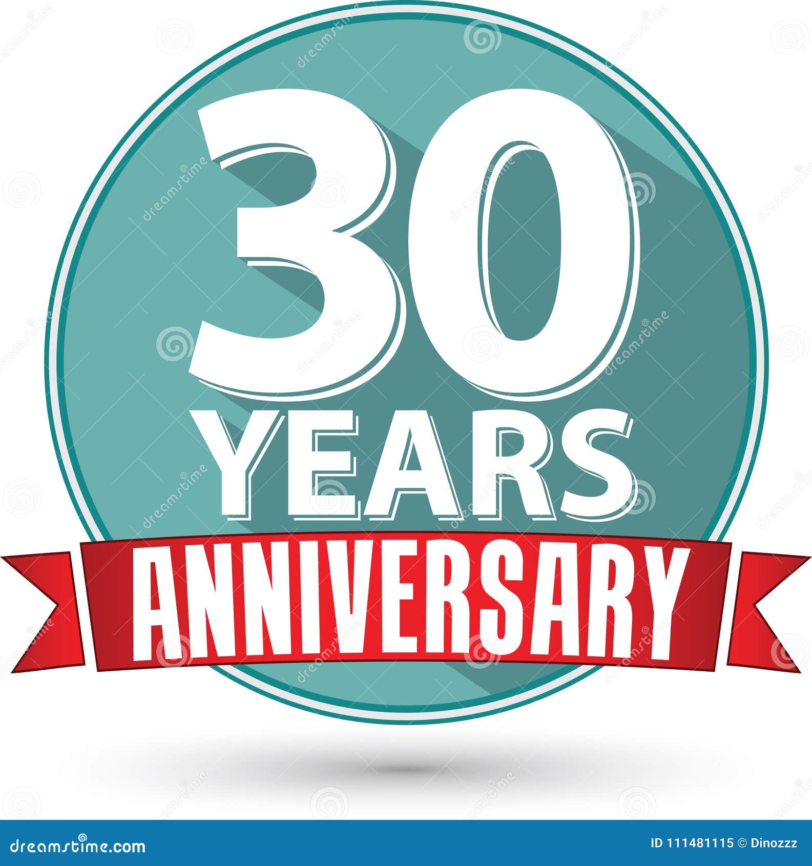 Flat Design 30 Years Anniversary Label with Red Ribbon, Vector I Stock ...