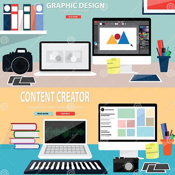 Flat Designed Banners for Graphics Design and Content Creator Design ...