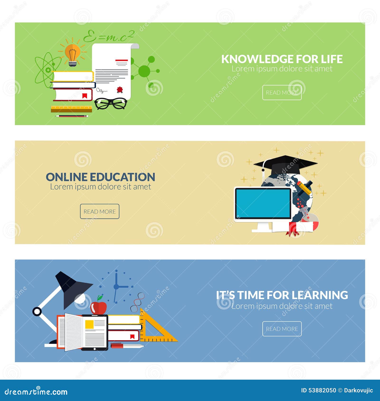 Flat designed banners stock vector. Illustration of knowledge - 53882050