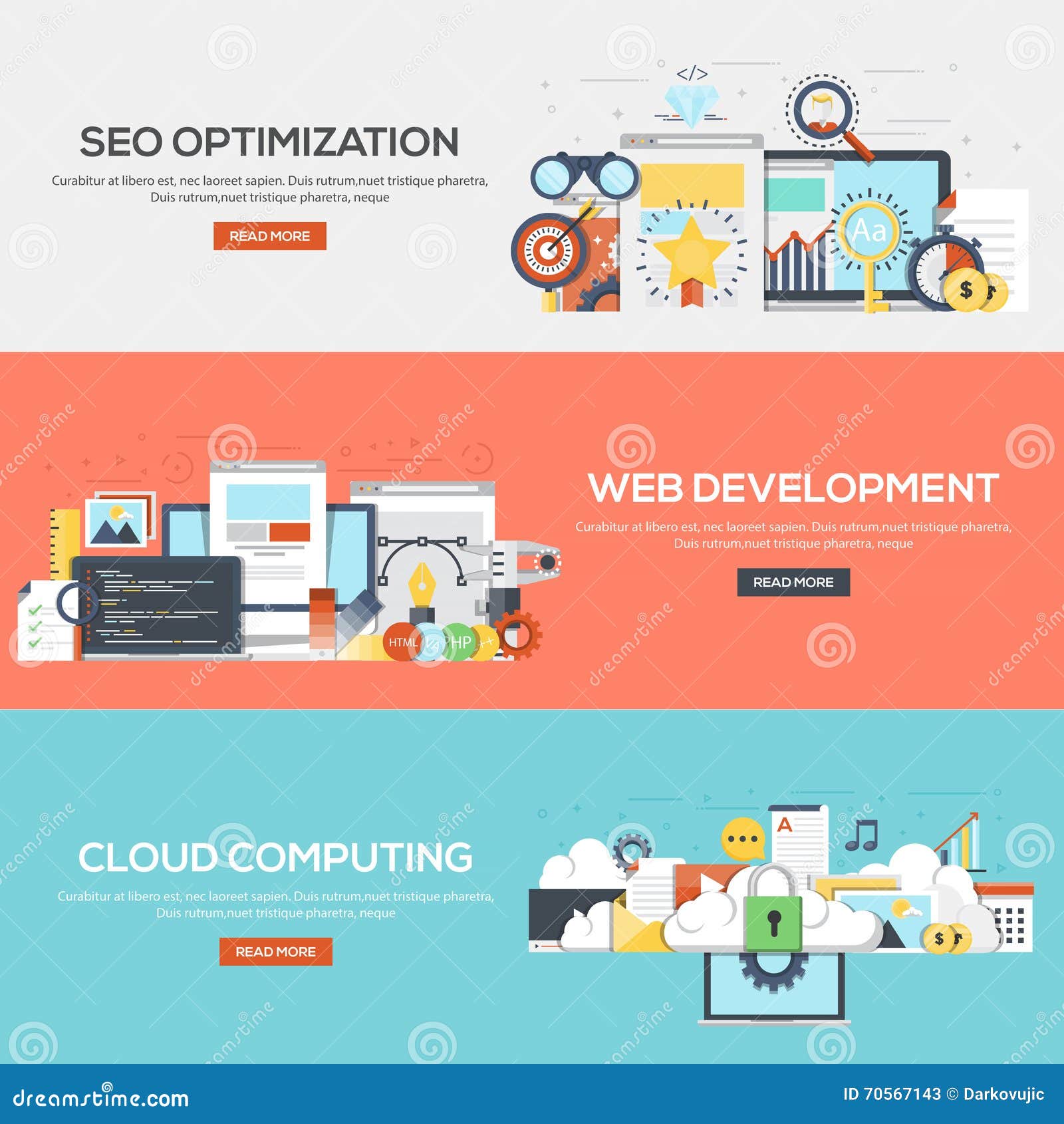 Flat Designed Banners- Seo, Web Development and Cloud Computing Stock ...