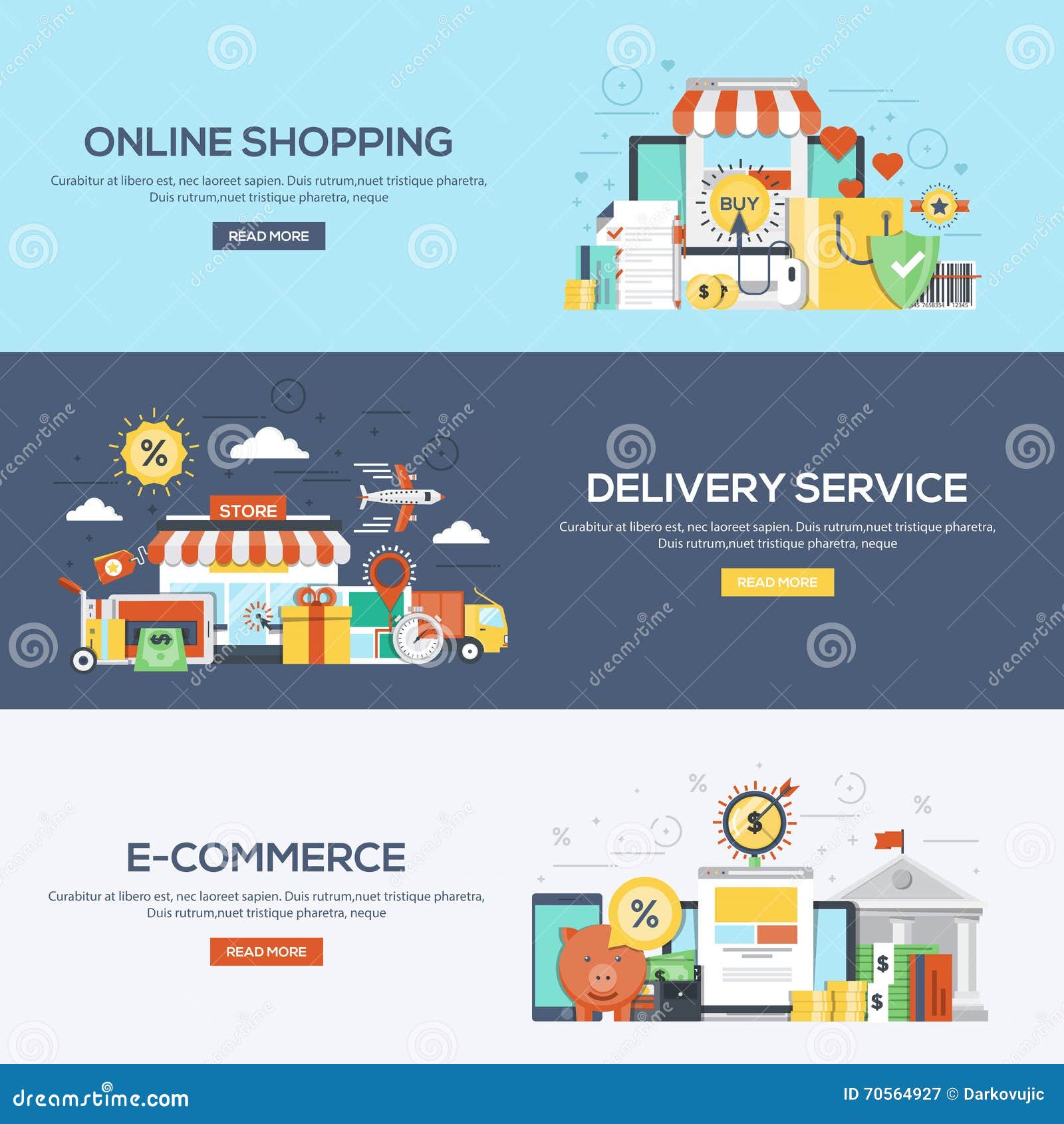 Flat Designed Banners- Shopping and Commerce Stock Vector ...