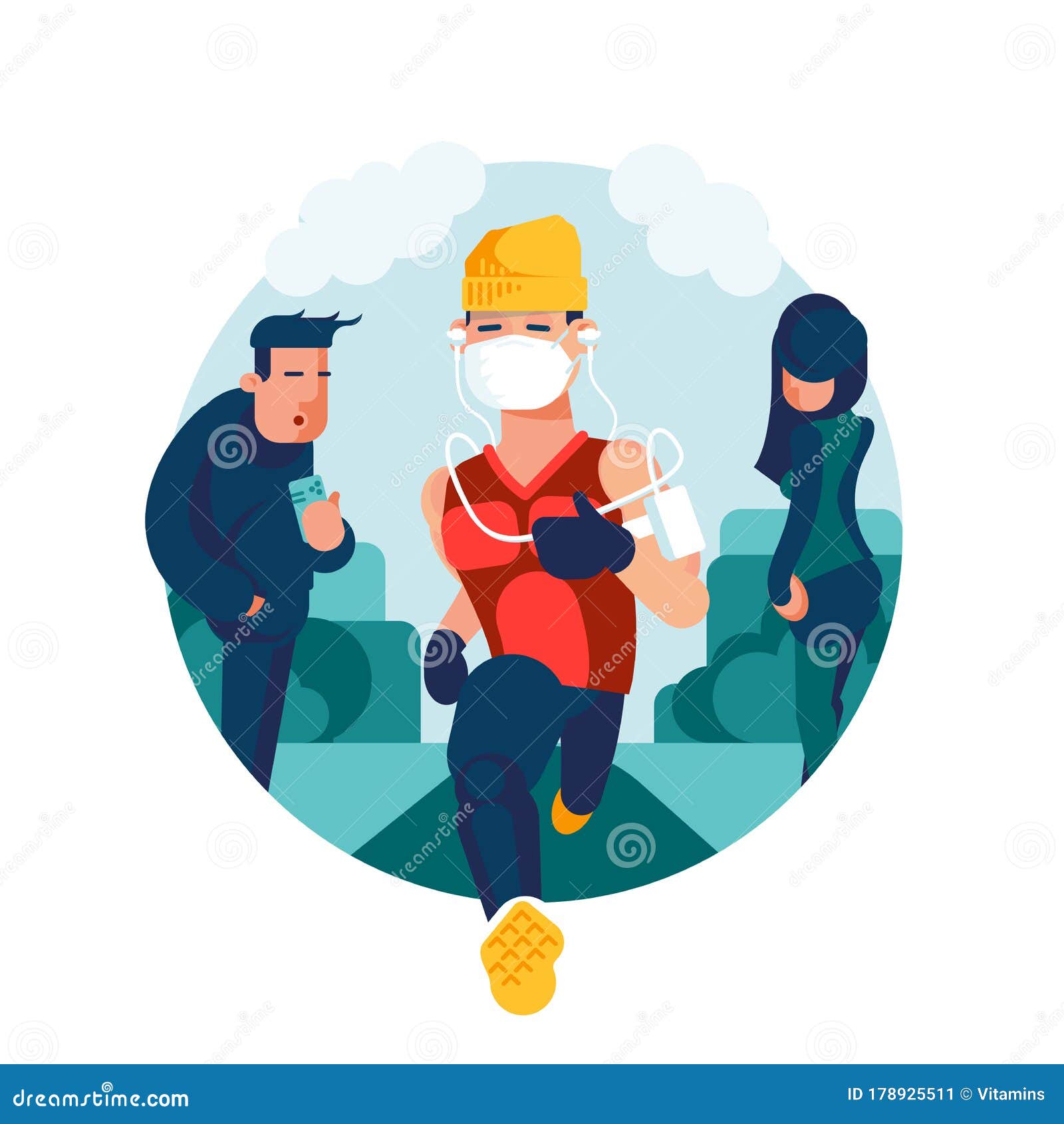 Flat Designed Young Runner Running with Face Mask Stock Vector ...