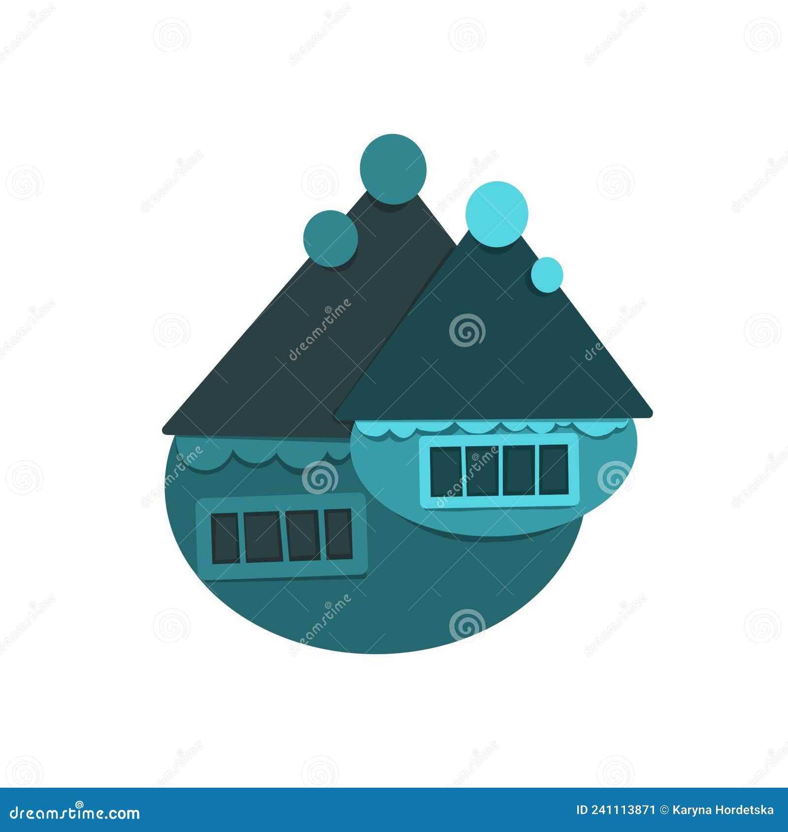 Turquoise Flat Designed House in Cartoon Style Stock Illustration ...