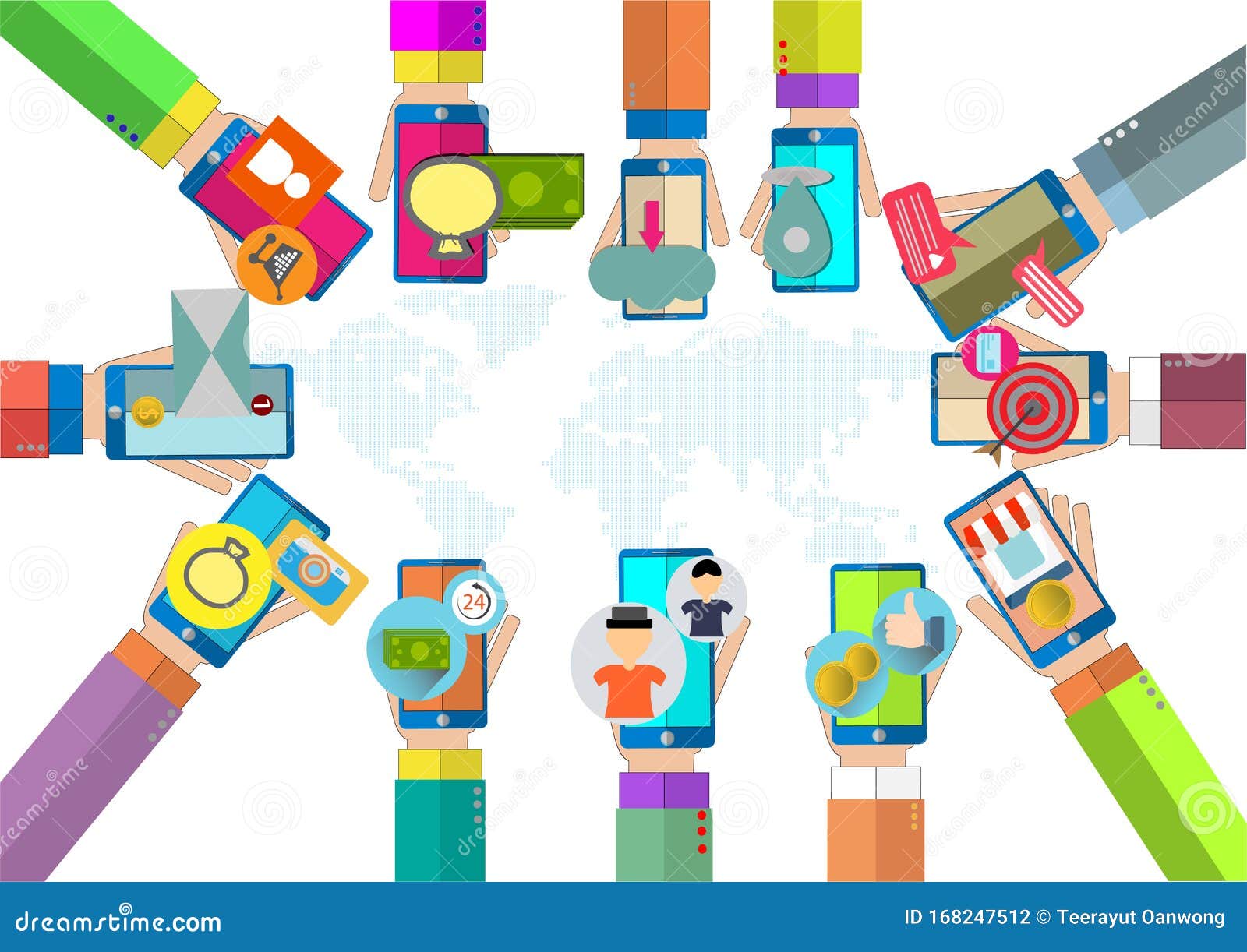 Flat Designof Hands Using App at Smartphone. Stock Illustration ...