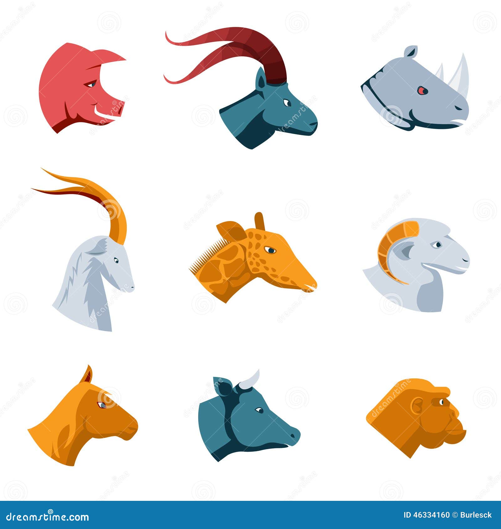 Flat Designs of Various Animal Head Icons Stock Vector - Illustration ...