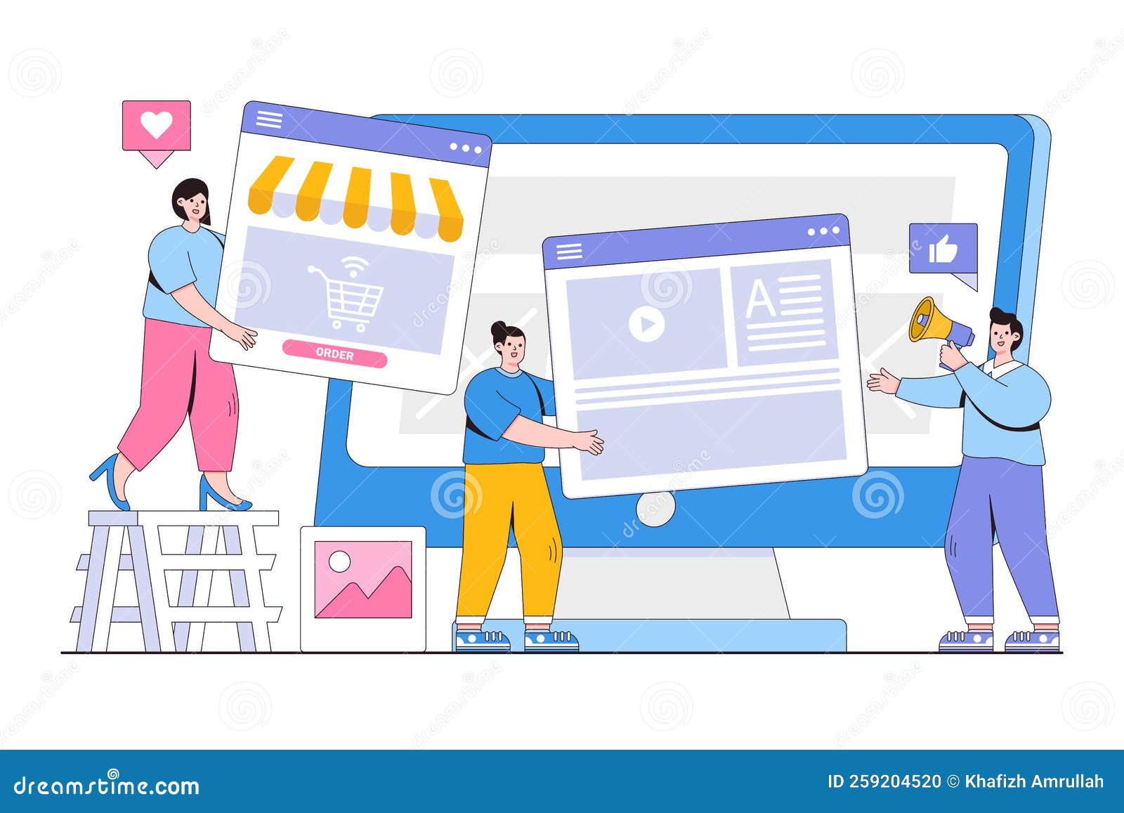 Flat Developer and Designer Team Create Online Shop or Store Concept ...