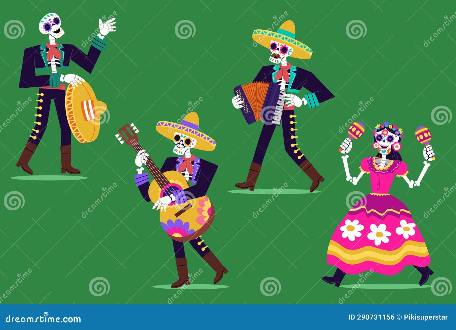 Flat Dia De Muertos Character Elements Collection Vector Design ...