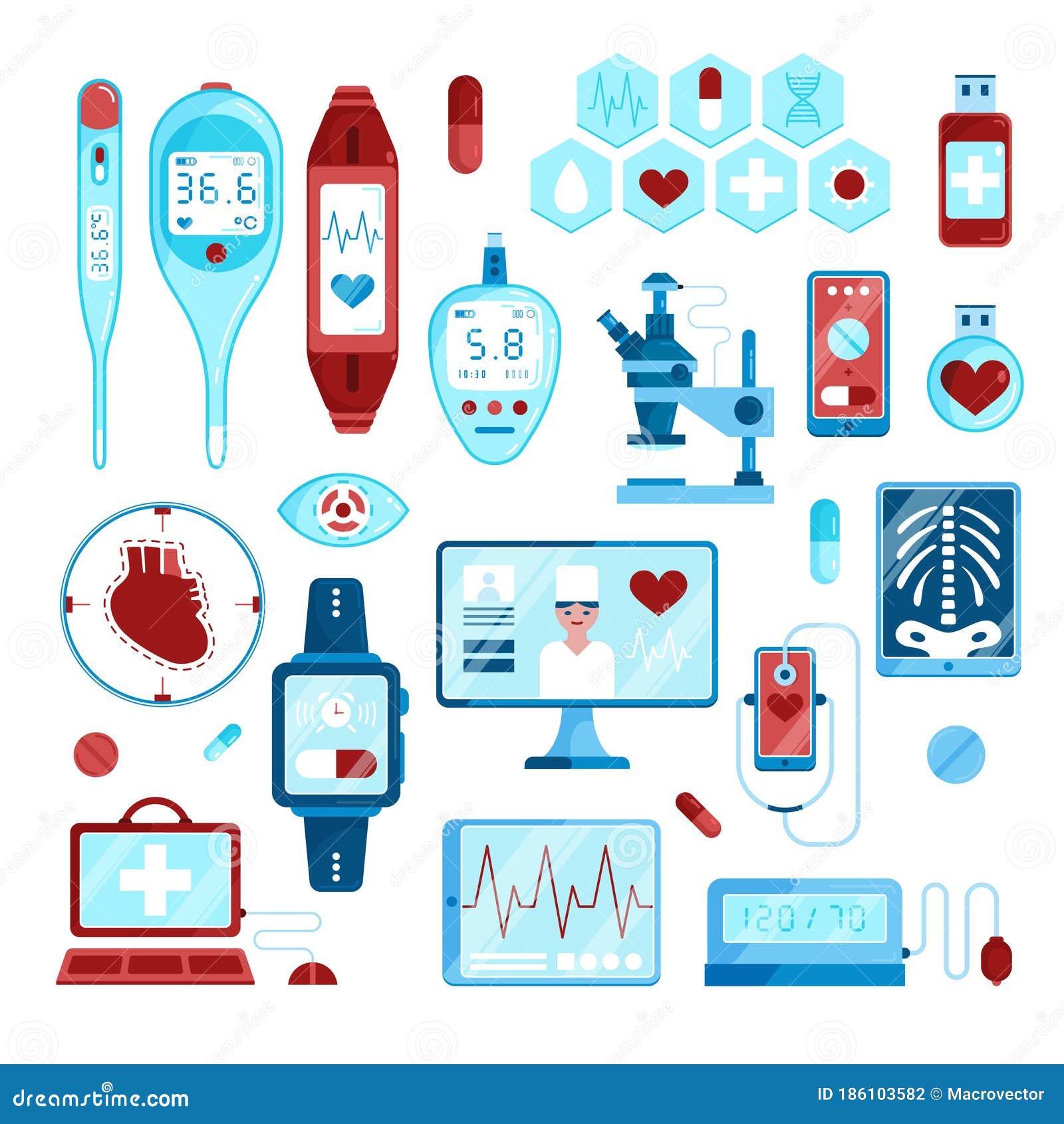 Flat Digital Medicine Icon Set Stock Vector - Illustration of modern ...