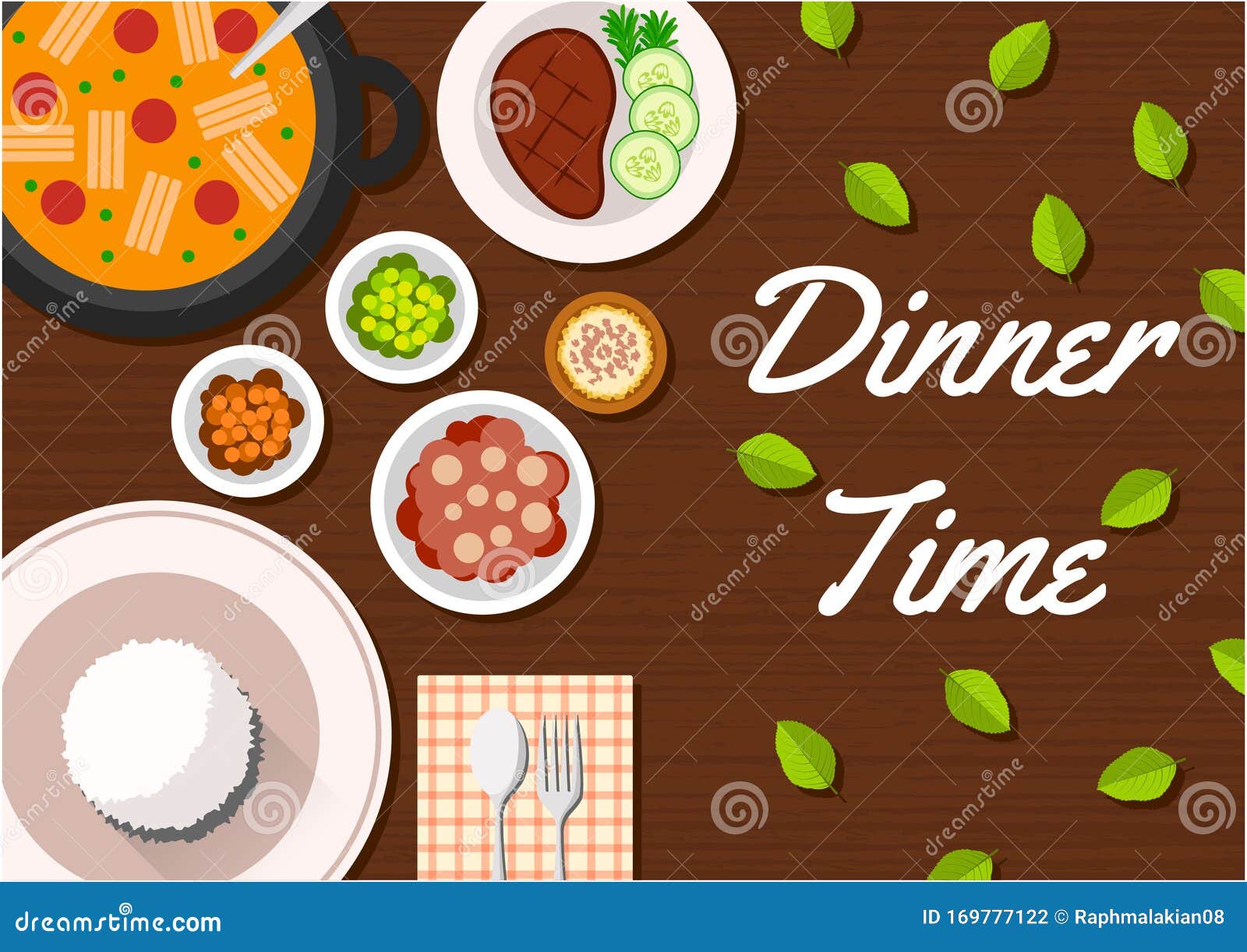 Flat dinner time top view stock vector. Illustration of lifestyle ...