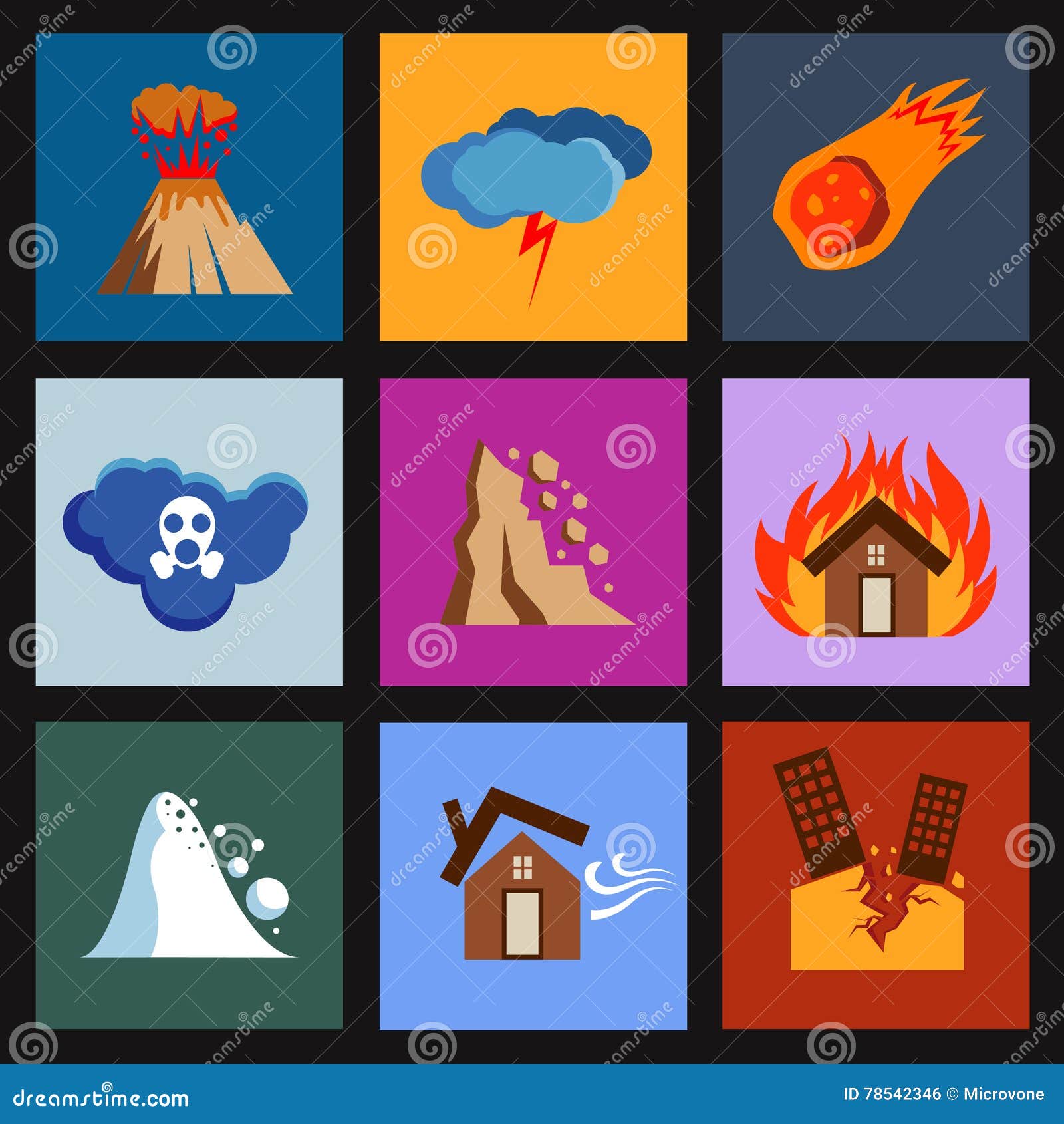 Flat Disaster, Damage Vector Icons Stock Vector - Illustration of ...