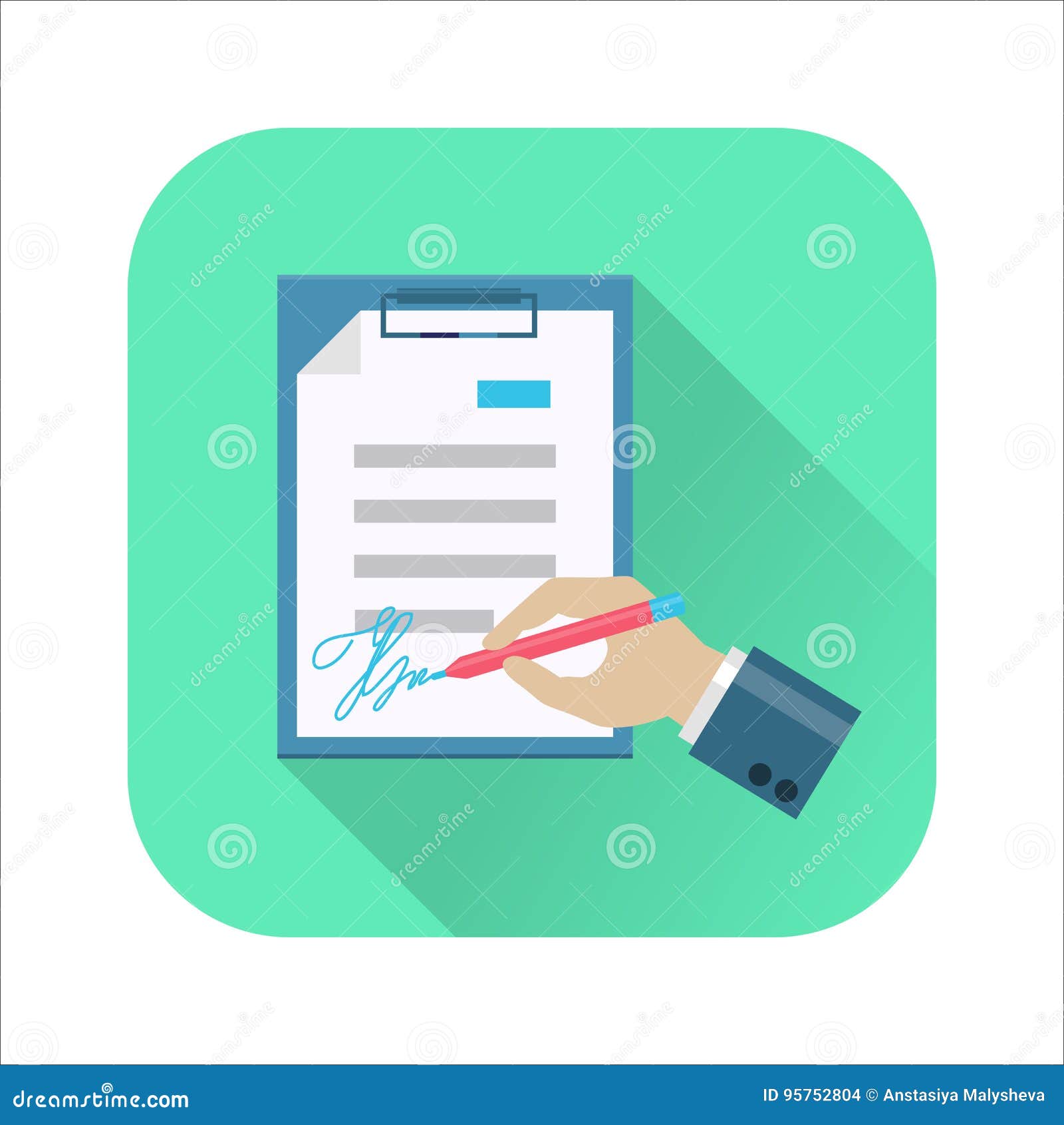 Flat document signing icon stock vector. Illustration of background ...