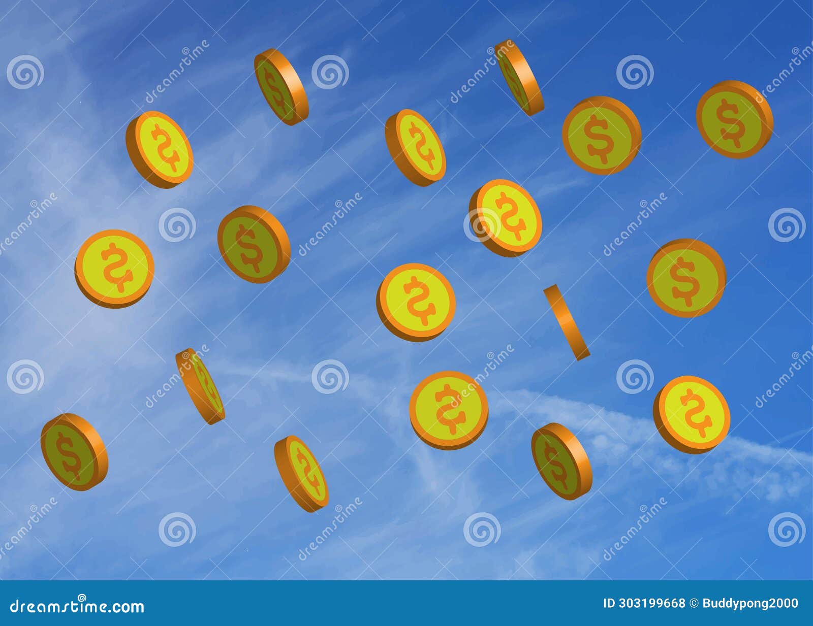 3D Dollar Coin Drop from Sky Logo Icon Isolated on Blue Sky Background ...