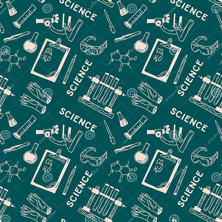 Flat Doodle Seamless Pattern with Science Elements Stock Vector ...
