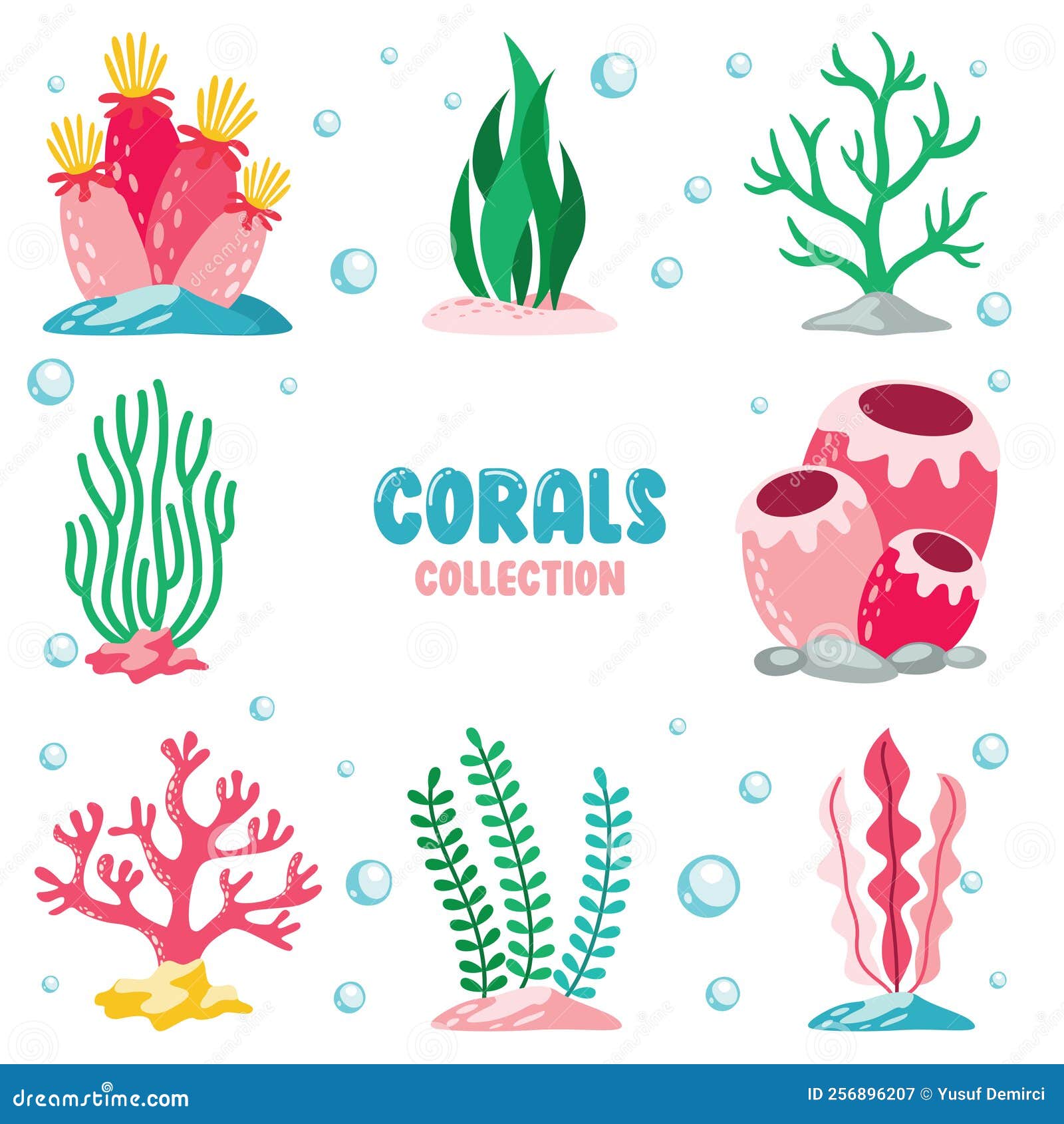 Flat Drawing of Colorful Corals Stock Illustration - Illustration of ...