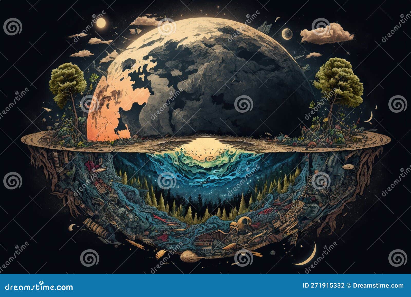 Flat Earth in Boho Style, Created with Generative AI Technology Stock ...