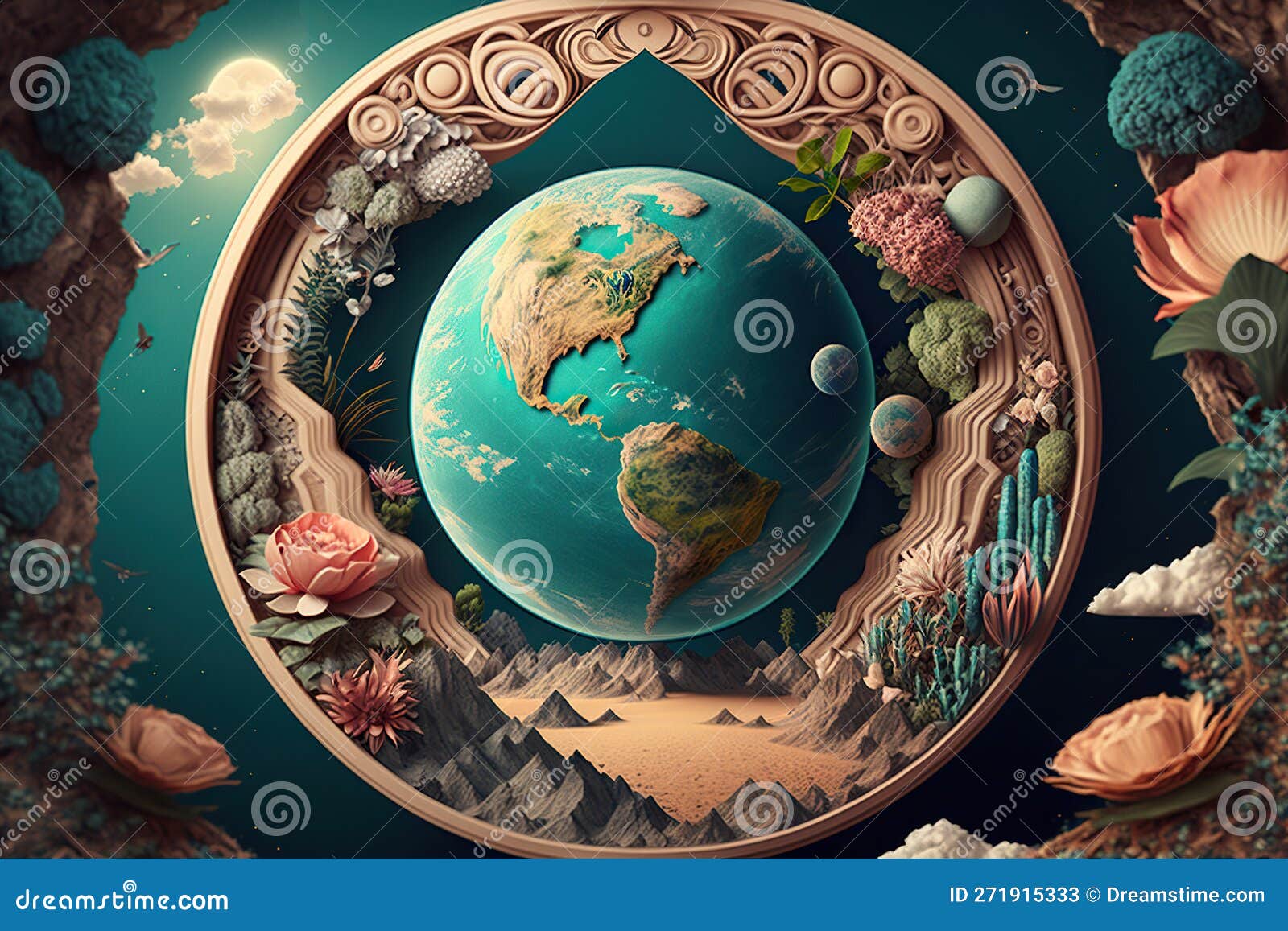 Flat Earth In Boho Style, Created With Generative AI Technology Stock ...