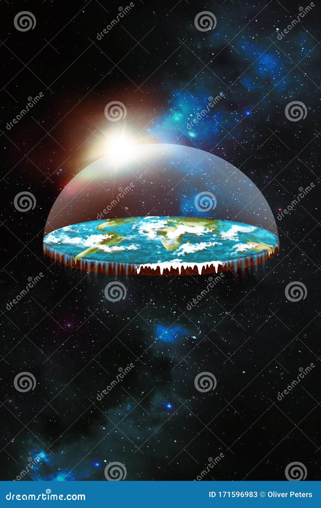Flat earth in space stock image. Image of ocean, disc - 171596983
